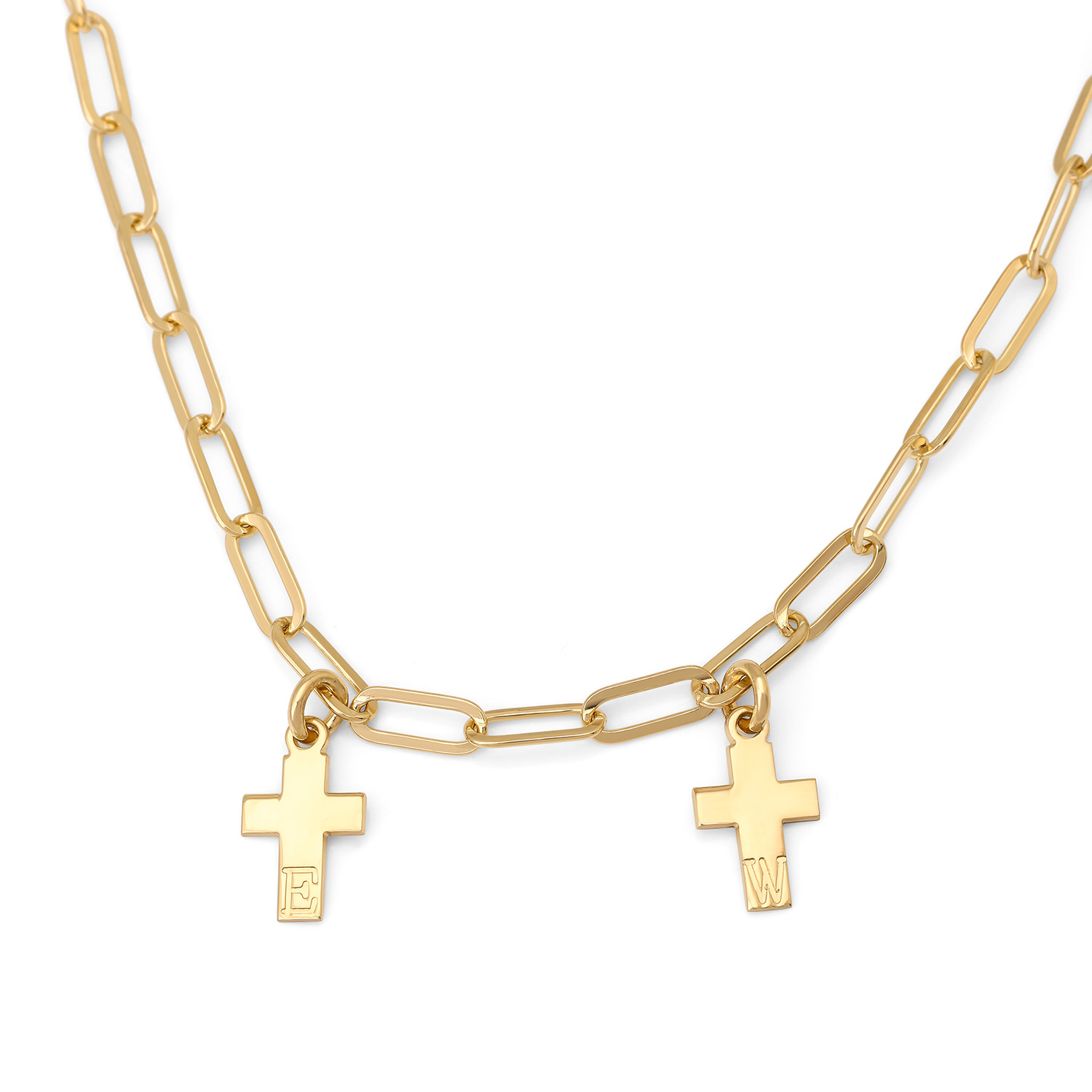 Personalized Initial-Engraved Cross Paperclip Chain Necklace in Silver ...